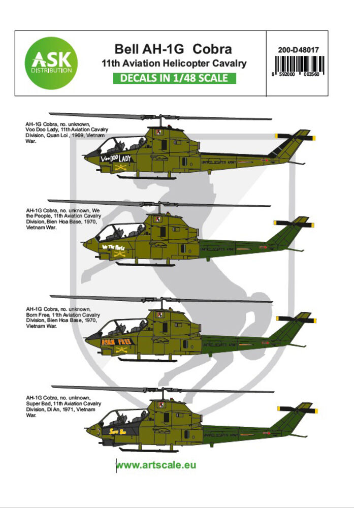 Bell AH-1G Cobra 11th Aviation Helicopter Cavalery part 3 - Art Scale ...